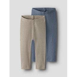 Leggings name it "NBNKAB 2P LEGGING NOOS", Baby, Gr. 56, N-Gr, troposphere pack:pure cashmere, Feinripp, Obermaterial: 57% Baumwolle, 38% Modal, 5% Elasthan, unifarben, regular fit knöchellang, Hosen