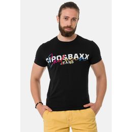 Cipo & Baxx T-Shirt CIPO & BAXX "T-Shirt", Herren, Gr. M, schwarz, 95% Baumwolle;5% Elasthan, bedruckt, regular fit, Rundhals, Shirts, mit Rundhalsausschnitt