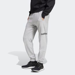 Sporthose adidas Sportswear "M LIN FT PT", Herren, Gr. M, N-Gr, grau (medium grau heather, schwarz), Obermaterial: 55% Baumwolle, 36% Polyester, 9% Viskose, Hosen, aus weichem French Terry Material