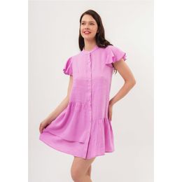 Jerseykleid FRESHLIONS "Jolin", Damen, Gr. L, EURO-Gr&ouml;&szlig;en, pink, 100% Leinen, normal, Rundhals, Kleider Jerseykleid, mit zarten Volant&auml;rmeln
