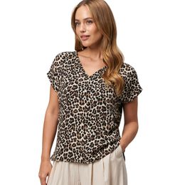 Klassische Bluse Zero "Damen Bluse mit Leo-Muster", Damen, Gr. 36, schwarz (natureschwarz), Web, Obermaterial: 100% Viskose. Ärmelfutter: ohne Futter., bedruckt, figurumspielend normal, V-Ausschnitt, weit, Blusen
