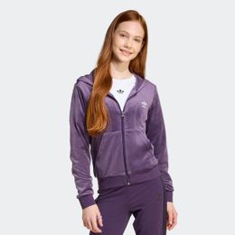 Kapuzensweatshirt adidas originals "VELOUR Z HOODIE", Mädchen, Gr. 140, aurora plum, weiß, Obermaterial: 94% Polyester, 6% Elasthan, Sweatshirts