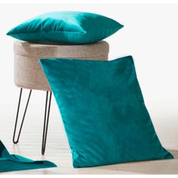 Weckbrodt-Gardinen Dekokissen WECKBRODT "Valentin" Gr. 1, blau (petrol, unifarben), B:40cm L:40cm, Polyester, Dekokissen_Sitzkissen_Kissenhüllen, Samt-Optik, Velour, Unifarben, Kissenhülle ohne Füllung