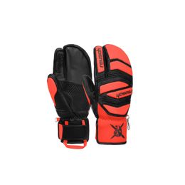 Fäustlinge Reusch "Worldcup Warrior Lobster", Damen, Gr. 7.5, schwarz (schwarz, rot), 60% Polyester, 30% Ziegenleder, 5% Polyamid, 5% Polyurethan, mehrfarbig, Handschuhe, sehr warm, wasserdicht, atmungsaktiv