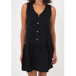 Jerseykleid FRESHLIONS "Penelope", Damen, Gr. M, EURO-Gr&ouml;&szlig;en, schwarz, 100% Baumwolle, unifarben, kurz, V-Ausschnitt, Kleider Jerseykleid, mit klassischem V-Ausschnitt