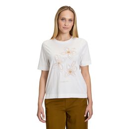 Kurzarmshirt Cartoon "Damen Baumwollshirt mit Rundhalsausschnitt", Damen, Gr. 34, weiß (patch cream, beige), Obermaterial: 100% Baumwolle., loose fit normal, Rundhals, Shirts