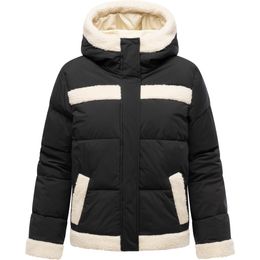 Winterjacke Ragwear "Editah YOUMODO", Damen, Gr. L (40), schwarz, Obermaterial: 100% Polyester; Innenfutter: 100% Polyester; Wattierung: 100% Polyester, oversize hüftlang, hoch geschlossener Ausschnitt, eng Rippstrickbündchen, Jacken, warme modische Jacke mit Plüsch-Details