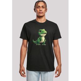 T-Shirt F4NT4STIC "Süßer grüner Dino", Herren, Gr. L, schwarz, Obermaterial: 100% Baumwolle, regular fit, Rundhals, ohne Bündchen, Shirts, Premium Qualität