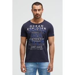 Rundhalsshirt CAMP DAVID, Herren, Gr. S, blau, Single Jersey, Material: 100% Baumwolle, bedruckt, regular fit normal, Rundhals, eingesetzt gerader Abschluss, Shirts Rundhalsshirt, aus Baumwolle