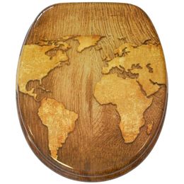 Sanilo WC-Sitz &raquo;World Map&laquo; mit Absenkautomatik braun MDF - Mitteldichte Holzfaserplatte