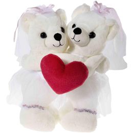 Heunec Kuscheltier &raquo;Hochzeitsb&auml;renpaar B&auml;rin & B&auml;rin, wei&szlig;&laquo; mit Regenbogen-Strumpfb&auml;ndern rot Einheitsgr&ouml;&szlig;e Kuscheltier