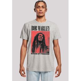 T-Shirt F4NT4STIC "Bob Marley Songs Of Freedom Reggae Music", Herren, Gr. 4XL, grau (erdgrau), Obermaterial: 100% Baumwolle, regular fit, Rundhals, ohne Bündchen, Shirts, Premium Qualität, Musik, By Rock Off