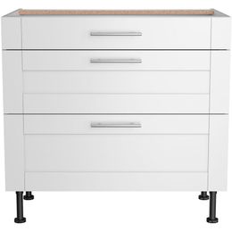 Optifit Kochfeldumbauschrank &raquo;Ahus&laquo; Breite 90 cm wei&szlig; wei&szlig;, B/H/T: 90cm x 87cm x 58,4cm, Schubladen: 3 Stk.