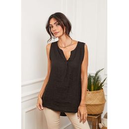 Fleur de Lin Leinen-Top "Harley" in Schwarz - 76% | Gr&ouml;&szlig;e XL | Damen-tops