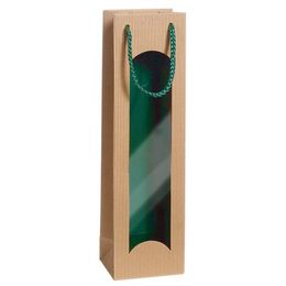 20 x Geschenkt&uuml;te mit Sichtfenster f&uuml;r 1 Flasche 100 x 80 x 360 mm (Bicolor natura/innen Gr&uuml;n)