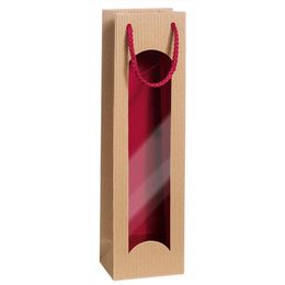 20 x Geschenkt&uuml;te mit Sichtfenster f&uuml;r 1 Flasche 100 x 80 x 360 mm (Bicolor natura/innen Bordeaux)