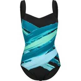 feel good Damen Badeanzug mit effektvollem Dessin schwarz-t&uuml;rkis Gr&ouml;&szlig;e 50C