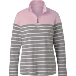 CR&Eacute;ATION L Damen Sweatshirt in Interlock-Qualit&auml;t ros&eacute;-grau-gestreift Gr&ouml;&szlig;e 44