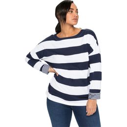 sheego Damen Langarmshirt mit Blockstreifen marine Gr&ouml;&szlig;e 56/58