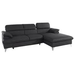 Ecksofa COTTA "Caluso L-Form", schwarz, B:254cm H:74cm T:167cm, NaturLEDER (echtes Rindsleder) in Sitz und Rücken. Korpus in passendem Kunstleder SOFTLUX bezogen;Microfaser PRIMABELLE (100% Polyester);Kunstleder SOFTLUX, Sofas, mit Kopfteilverstellung, wahlweise mit Bettfunktion & Bettkasten