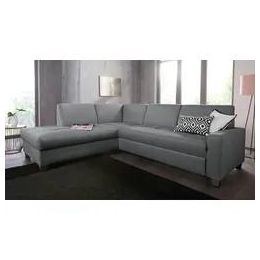 Ecksofa DOMO collection "Florentina zeitlos und elegant, Sitznähte als Designelement, L-Form", grau (dunkelgrau), B:243cm H:84cm T:209cm, Struktur fein (100% Polyester);Luxus-Microfaser (100% Polyester);Luxus-Microfaser in Chenille-Optik (100% Polyester);Microvelour (100% Polyester);Webstoff (100% Polyester), Sofas, wahlweise mit Bettfunktion, mit Kontrastnaht, Komfortsitzhöhe 47cm