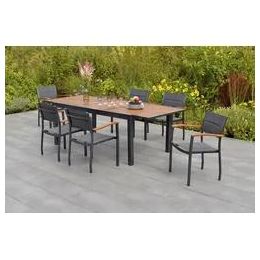 Garten-Essgruppe Merxx "Paxos", grau (graphit, grau, natur,), Aluminium, Massivholz, Stoff, Sitzmöbel-Sets