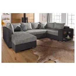 Wohnlandschaft Collection AB "John U-Form", schwarz (schwarz, grau), B:294cm H:80cm T:92cm, Kunstleder SOFTLUX / Struktur ( 20% Polyacryl, 80% Polyester );Zierkissen: 100% Polyester;Microfaser PRIMABELLE (100% Polyester) / Struktur ( 20% Polyacryl, 80% Polyester ), Sofas, mit Bettfunktion, wahlweise mit Federkern