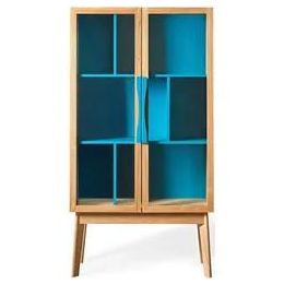 B&uuml;cherregal WOODMAN "Hilla", blau (natur, blau), Regale, B&uuml;cherregal, Breite 88 cm, T&uuml;ren mit Glaseins&auml;tzen, Holzfurnier aus Eiche, FSC