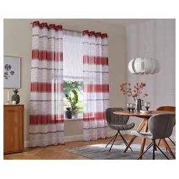 Gardine OTTO HOME "Jay" Gr. 4, rot, B:144cm H:245cm, Voile, Polyester, Gardinen, Gardine, Vorhang, 2-er Set, Fertiggardine, transparent, Querstreifen