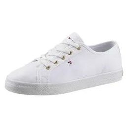 Sneaker Tommy Hilfiger "ESSENTIAL NAUTICAL SNEAKER", Damen, Gr. 41, weiß, Textil, Schuhe, Freizeitschuh, Halbschuh, Schnürschuh mit goldfarbenen Ösen