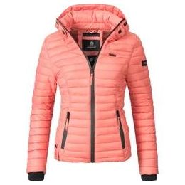 Steppjacke Marikoo "Samtpfote", Damen, Gr. S (36), rot (coral), Oberstoff: 100% Nylon, Futter: 100% Polyester, Wattierung: 100% Polyester, figurbetont hüftlang, hoch geschlossener Ausschnitt, Ärmel ohne Ärmelschlitz Rippstrickbündchen kontrastfarben, Jacken, ultraleichte Übergangsjacke mit Kapuze