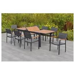Garten-Essgruppe Merxx "Paxos", grau (graphit, grau, natur,), Aluminium, Massivholz, Stoff, Sitzmöbel-Sets