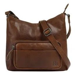 Umhängetasche Bodenschatz, Damen, Gr. B/H/T: 23cm x 23cm x 4cm onesize, braun (cognac), Leder, leicht glänzend, unifarben, Taschen, echt Leder