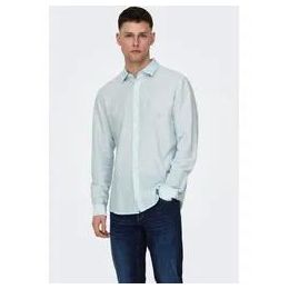 Only & Sons Langarmhemd ONLY & SONS "ONSCAIDEN LS SOLID LINEN SHIRT NOOS", Herren, Gr. L, N-Gr, blau (cashmere blau), Web, Obermaterial: 55% Baumwolle, 45% Leinen, unifarben, slim fit, Rundhals, Ärmel mit Ärmelschlitz 1-Knopf-Manschette, Hemden