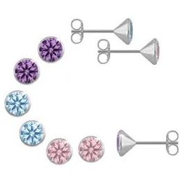 Ohrstecker-Set Firetti "Multipack Schmuck Geschenk Silber 925 Ohrstecker Glitzer" Gr. 4,5, bunt (silberfarben, pink, hellblau, lila, pink, hellblau, amethyst), Ohrringe, M&auml;dchen, 4,5, Silber 925 (Sterlingsilber), mit Zirkonia (synth.)