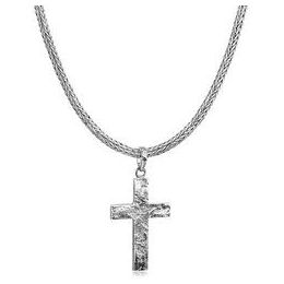 Kette mit Anhänger Kuzzoi "Herren Zopfkette Kreuz Gehämmert 925 Silber" Gr. 50, silber, Halsketten, Herren, 50, ohne Stein, Silber 925 (Sterlingsilber), L: 50