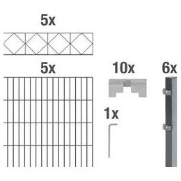 GAH Alberts Doppelstabmattenzaun ALBERTS "Bergen", grau (anthrazit), H:140cm, Stahl, Zaunelemente, anthrazit, H&ouml;he: 100-160cm, Gesamtl&auml;nge: 10-20m, zum Einbetonieren