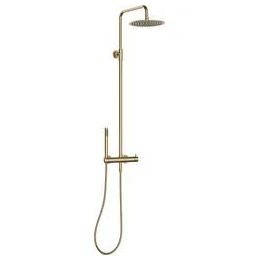 Stangenbrause-Set MARWELL "Classico", gold, H:118cm T:7cm, Edelstahl, Brausegarnituren, Edelstahl Regendusche, 88-118x20cm, mit höhenverstellbarer Duschstange