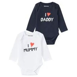 Langarmbody Kidsworld "2er Pack Baby-Body Spr&uuml;che, Mummy&Daddy", Jungen, Gr. 50/56, N-Gr, blau (marine, wei&szlig;), Jersey, Obermaterial: 100% Baumwolle, bedruckt, Basic, Basic, amerikanischer Ausschnitt, Bodys, aus Bio-Baumwolle