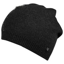 Strickmütze Capelli New York, Damen, schwarz, Feinripp, Materialmix, meliert, Mützen, mit Strassstein und Perlenbesatz in Blätterform