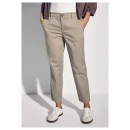 Chinohose Street One, Damen, Gr. 32, Länge 28, grau (buff grau), Web, 97% Baumwolle, 3% Elasthan, unifarben, comfort fit lang, Hosen, mit Elastikbund