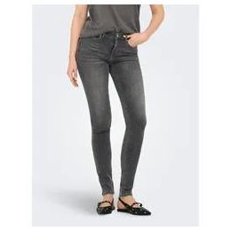 Skinny-fit-Jeans Only "ONLRINA MID WAIST PUSH UP SK BOX DNM", Damen, Gr. XS (34), Länge 32, grau (grau denim), Denim/Jeans, Obermaterial: 92% Baumwolle, 6% Polyester, 2% Elasthan, unifarben, skinny fit, Jeans