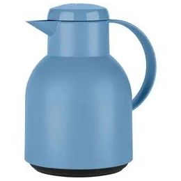 Isolierkanne Emsa "Samba", blau (aquablau, puderfarben), B:14,5cm H:21,7cm, Glas, Kunststoff, Kannen, zeitloses Design, einfacher Knopfdruck, 24h kalt, 12h warm