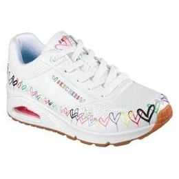 Sneaker Skechers "UNO", Damen, Gr. 39, bunt (weiß bunt), Lederimitat, bedruckt, Schuhe, Keilsneaker, Plateausneaker mit bedruckter Sohle