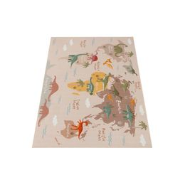 KADIMA DESIGN Kinderteppich waschmaschinenwaschbar Dinosaurier‐Weltkarten Kinder in Beige | Gr.: 200 x 200 cm
