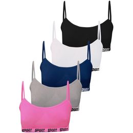 LOREZA 5er Set Bustier - Nahtlos Mikrofaser - Bunt Spaghettiträger 140-152 | Gr.: 140/152