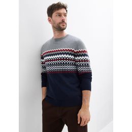 bonprix Norweger Pullover mit reiner Baumwolle, grau, mit Baumwolle