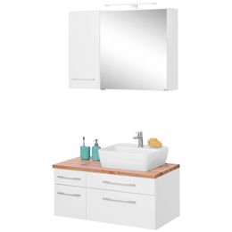 Badmöbel-Set Welltime "Davos", weiß, Becken rechts, Kastenmöbel-Sets, Breite 50 cm, mit extra Regal