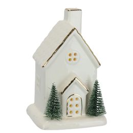 LED-Dekofigur I.GE.A. "LED-Haus", weiß, B:9cm H:15cm, Porzellan, Dekofiguren, Dekoobjekt LED batteriebetrieben Weiß Gold Weihnachtsdeko