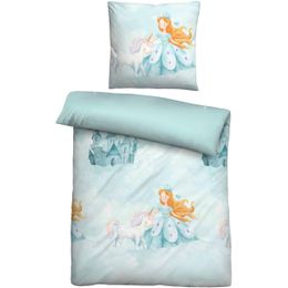 Kinderbettwäsche Biberna "0004524", ciel, B/L: 135cm x 200cm, 1 Stk., 1 Stk., Feinbiber, B/L: 80cm x 80cm, 2 Stk., Feinbiber, Obermaterial: 100% Baumwolle, Bettwäsche, wohlig warm + weich, pflegeleicht, 100% Baumwolle, Reißverschluss